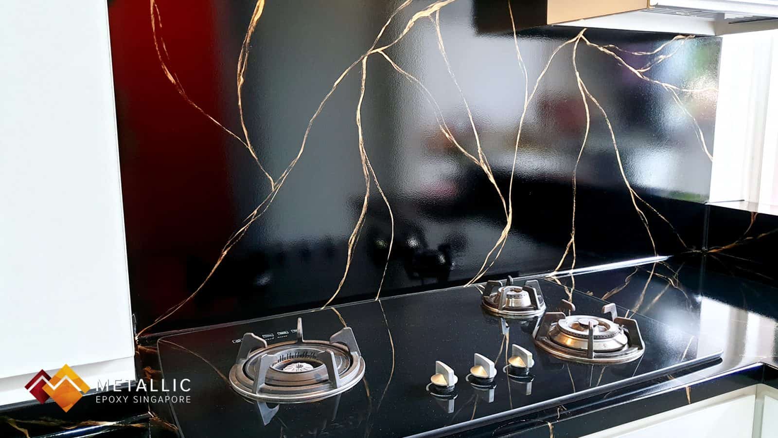 Metallic Epoxy Kitchen Countertop Gold Veins Black Marble